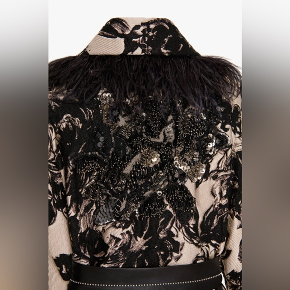 Zara | Jackets & Coats | Zara Atelier Black Shadow Coat Ostrich Floral ...